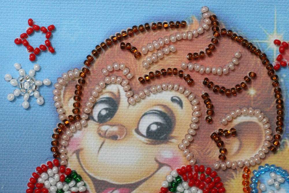 DIY Bead Embroidery Kit "Cheer monkeys" 5.9"x5.9" / 15.0x15.0 cm ...
