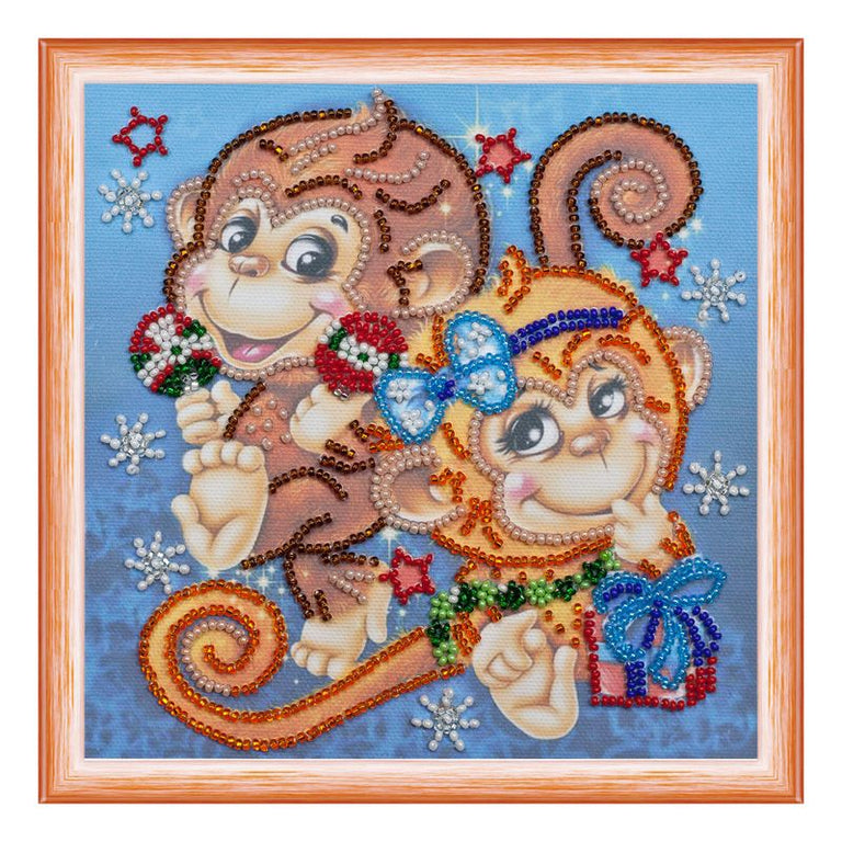 DIY Bead Embroidery Kit "Cheer monkeys" 5.9"x5.9" / 15.0x15.0 cm ...