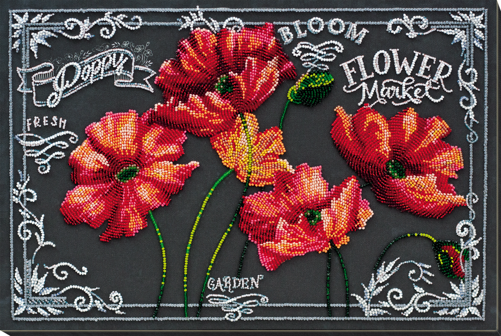 DIY Bead Embroidery Kit "Velvet poppies" 15.7"x10.6" / 40.0x27.0 cm ...
